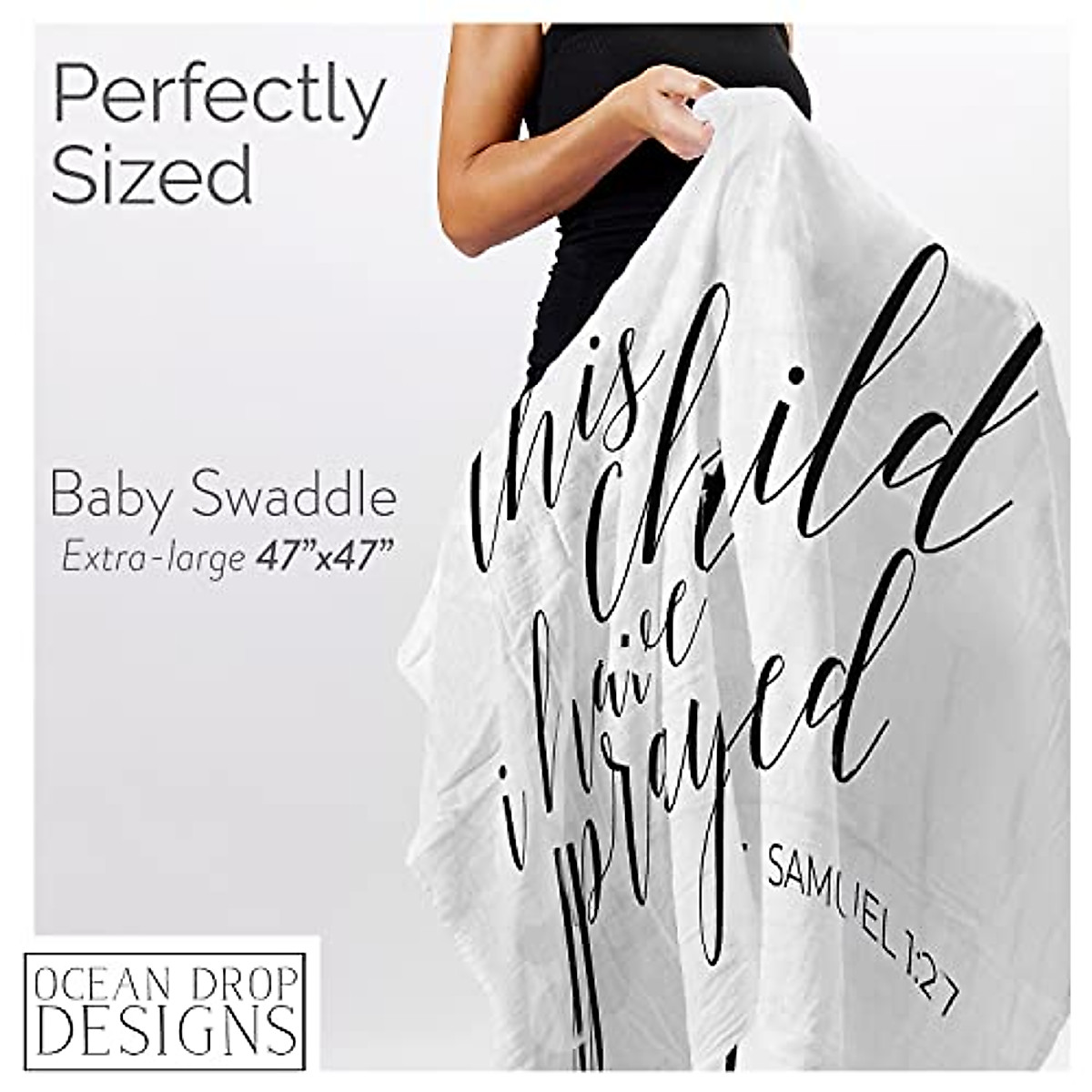 Ocean Drop 100% Cotton Muslin Swaddle Baby Blanket – ‘I Have Prayed’ Quote with Gift Box for Baptism, Christening Gift, Godson, Goddaughter, Baby Shower – Super Soft, Breathable, Large 47x47”