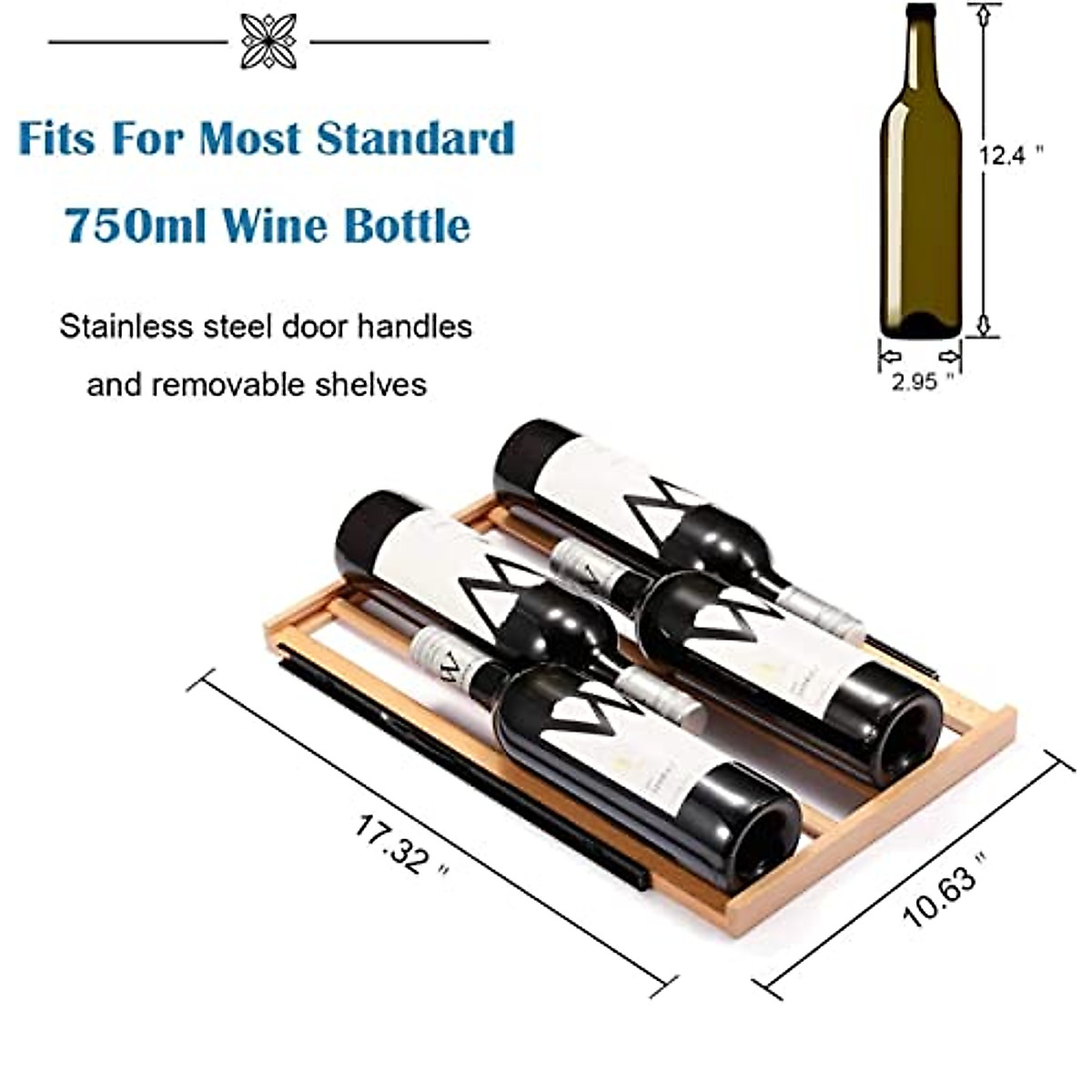 Antarctic Star 15" Wine Cooler Under Counter Beverage Refrigerator Beer Mini Fridge 28 Bottles Dual Zone Built-in Freestanding Stainless Steel Double-Layer Tempered Glass Door