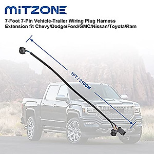 MITZONE 7-Foot 7-Pin Vehicle-Trailer Wiring Plug Harness Extension Compatible with Chevy/Dodge/Ford/GMC/Nissan/Toyota/Ram for Fifth-Wheel and gooseneck Trailers [Truck Bed Extension]