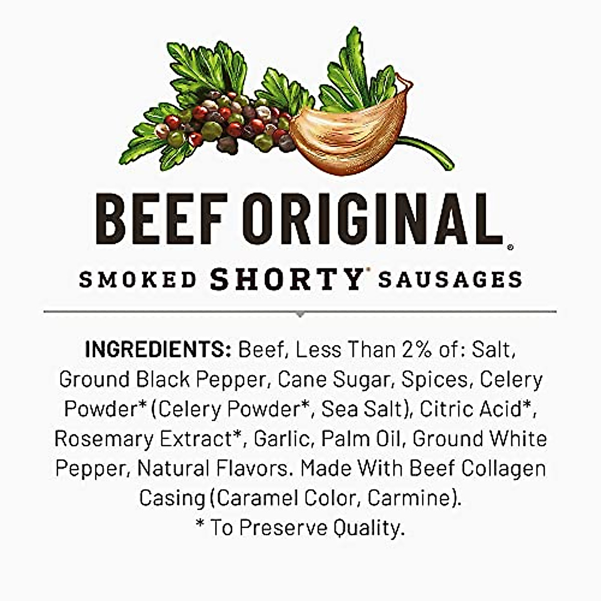 Duke's Beef Original Smoked Shorty Sausages, Keto Friendly Snack, 4 oz.