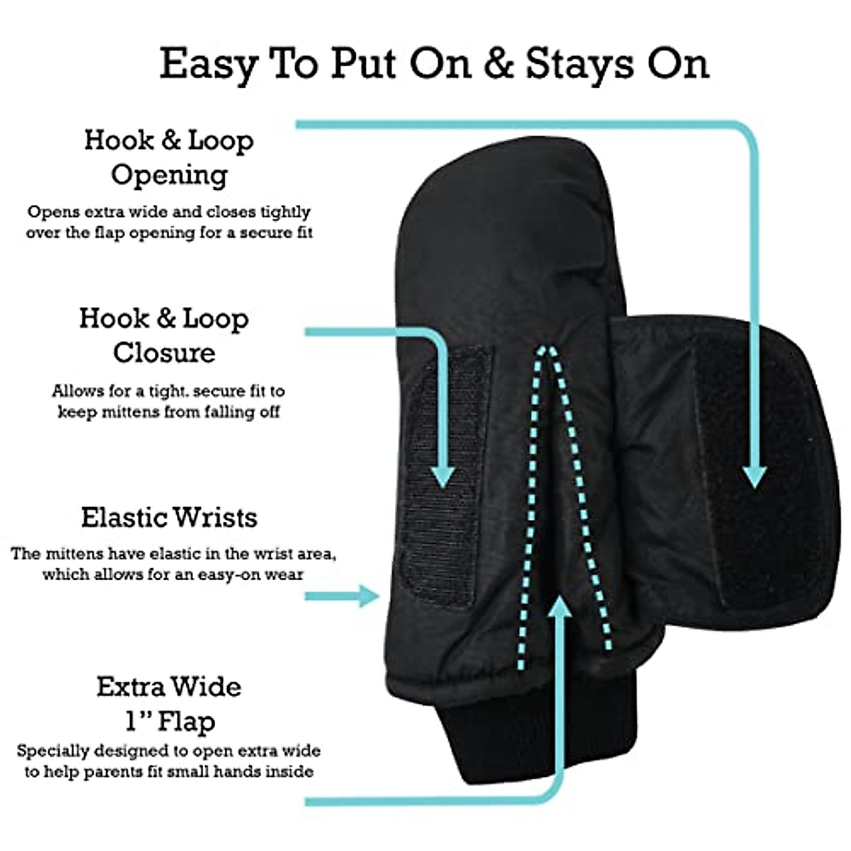 N'Ice Caps Kids Waterproof Snow Mittens Cold Weather Thinsulate Insulated (Black, 6-8 Years)