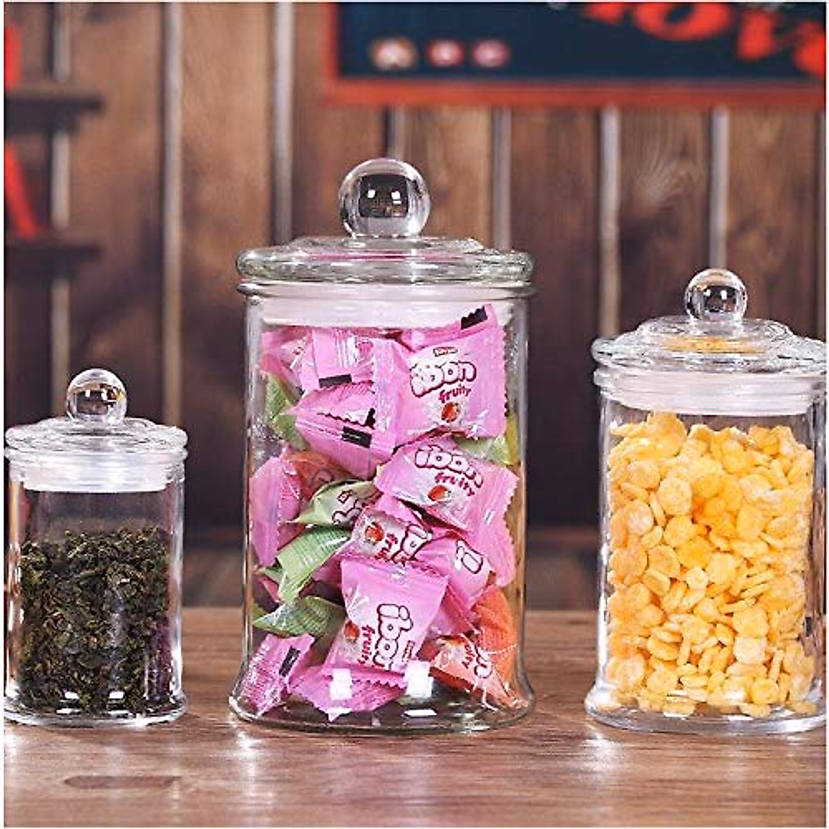 Maredash Glass Apothecary Jars,Bathroom Storage Organizer with lids - Glass canisters Jar Cotton Ball Holder Set of 4