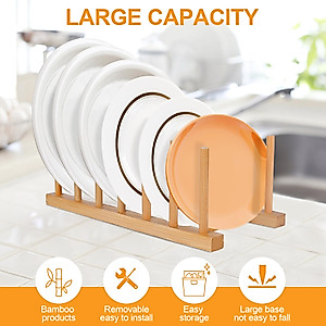 SAMEBUTECO Bamboo Wooden Dish Racks Plate Stand Holder Vertical Drainer Kitchen Cabinet Organizer for Dish, Pots, Lids, Bowls, Cups, and Cutting Boards and Books(2 Packs)