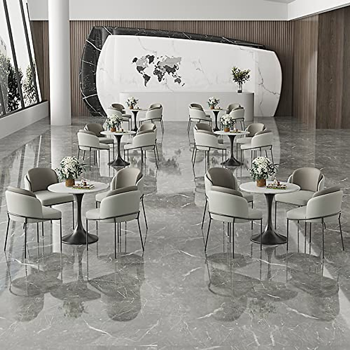 LITFAD Modern Round Stone Coffee Table 5 Pieces Dining Table Set Dining Room Table and Chairs for 4 Negotiating Table - 5 Pieces: Table with 4 Grey Chairs