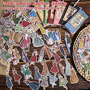 240 Pcs Vintage Washi Stickers for Journaling Supplies, Retro Style Ladies Scrapbook Stickers Scrapbooking Supplies Kit, Aesthetic Stickers for Junk Journal Supplies DIY Crafts Embellishment