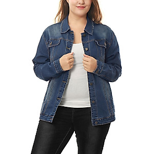 uxcell Women's Plus Size Jean Jacket Stitching Button Front Washed Denim Jacket 3X Blue