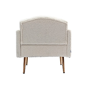 Olela Modern Accent Chair with Arms, Tufted Decorative Single Sofa Fabric Armchair with Gold Metal Legs, Upholstered Reading Chair for Living Room Bedroom Office (White - Fabric)