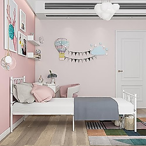 Twin Size Bed Frame 12 Inch Metal Platform Bed Frames Twin Mattress Foundation Single Beds with Headboard and Footboard, Easy Assembly, White