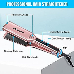Bcway Professional Hair Straightener, 2.16'' Extra-Large Floating Titanium Flat Iron for Hair, 30s Instant Heating Straightening Iron with 5 Adjustable Temp, Anti-Static Hair Iron for All Hair Types