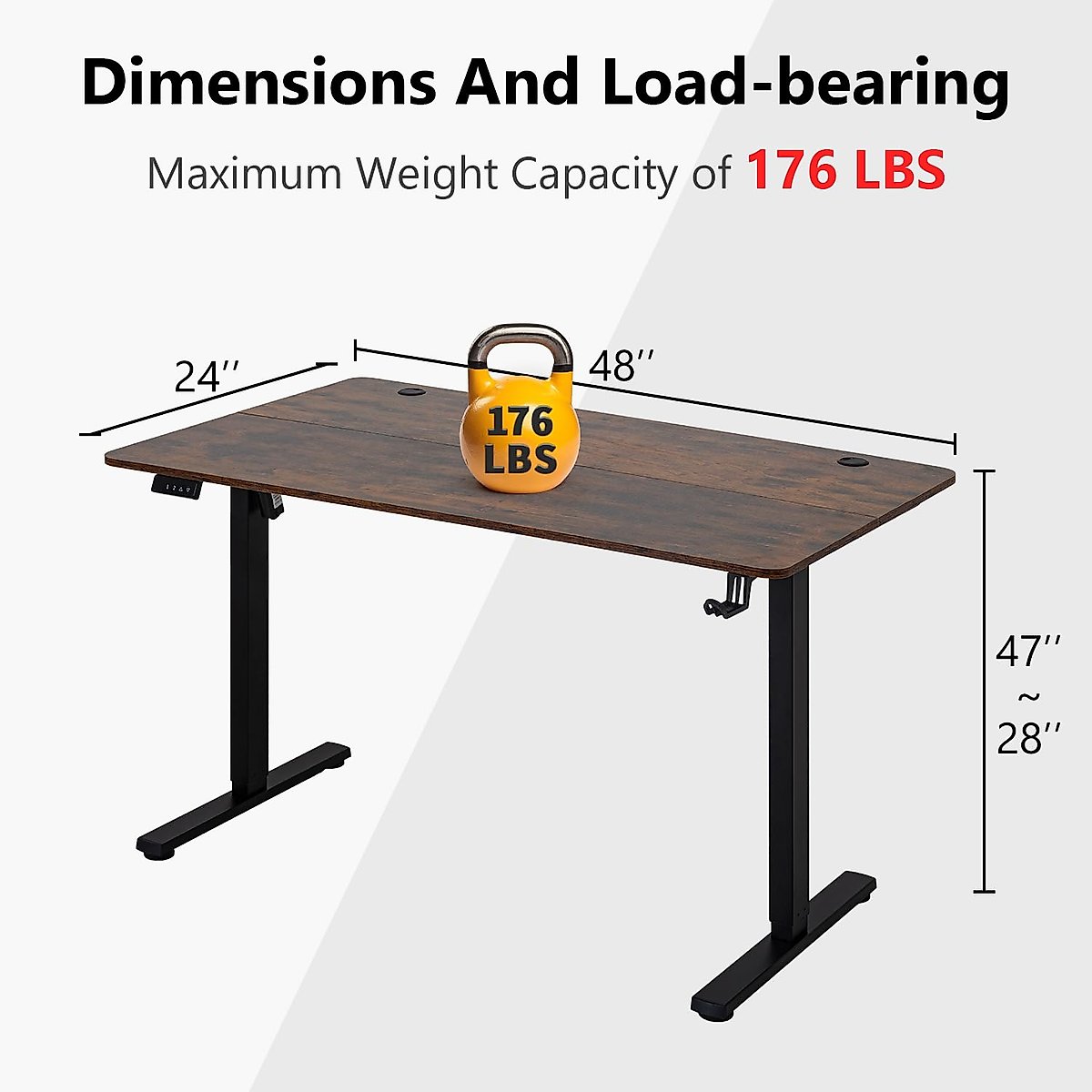 PayLessHere 48 Adjustable Height Standing Desk Computer Desk with Large Space and Headphone Holder Office Desk with Electric Lifting and 2 Memory Function for Office Meeting Room,Brown
