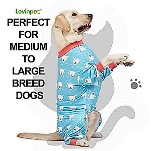 LovinPet Large Big Dog Pajamas - Anxiety Calming, Anti Licking Dog Onesie, Turquoise Sea Plants Print. Large Breed Dog Jammies, Pet PJ's for Travel & Home,Blue 3XL