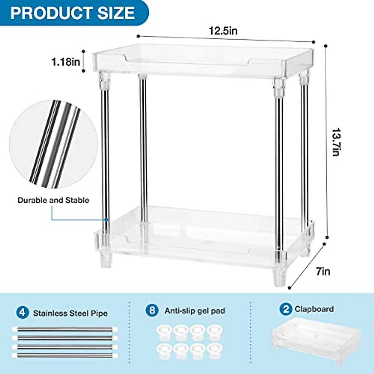 KPX Bathroom Makeup Organizer, Acrylic Cosmetics Storage Holder Rack Kitchen Utility Vanity Countertop Shelves for Room Organizers, Make Up, Home School, Dorm Room Office Essentials-Large(2-Tier)