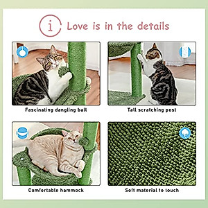 PAWZ Road Cactus Cat Tree, 33 Inchs Cat Tower with Large Soft Hammock and Fully Wrapped Sisal Scratching Post for Indoor Cats
