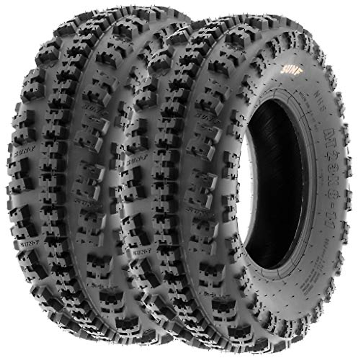 Set of 4 SunF 21x7-10 Front & 20x11-8 Rear ATV UTV Knobby Sport Tires,6 PR Tubeless A027