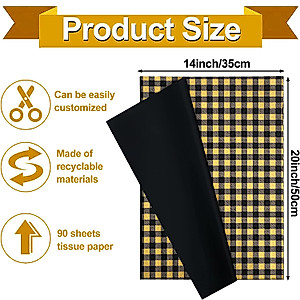 Bolsome 100 Sheets Gold Black Tissue Paper Bulk, 14"x20" Metallic Tissue Paper with Buffalo Plaid, Star, Stripe, Polka Dot, Wave Gold Design Patterned for 2023 Graduation Gift Wrapping
