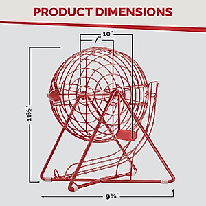 MR CHIPS 11" Tall Bingo Set with Steel Cage Professional Game Everlasting 7/8” Balls, 18 Cards and 300 Chips - Lucky Red Color