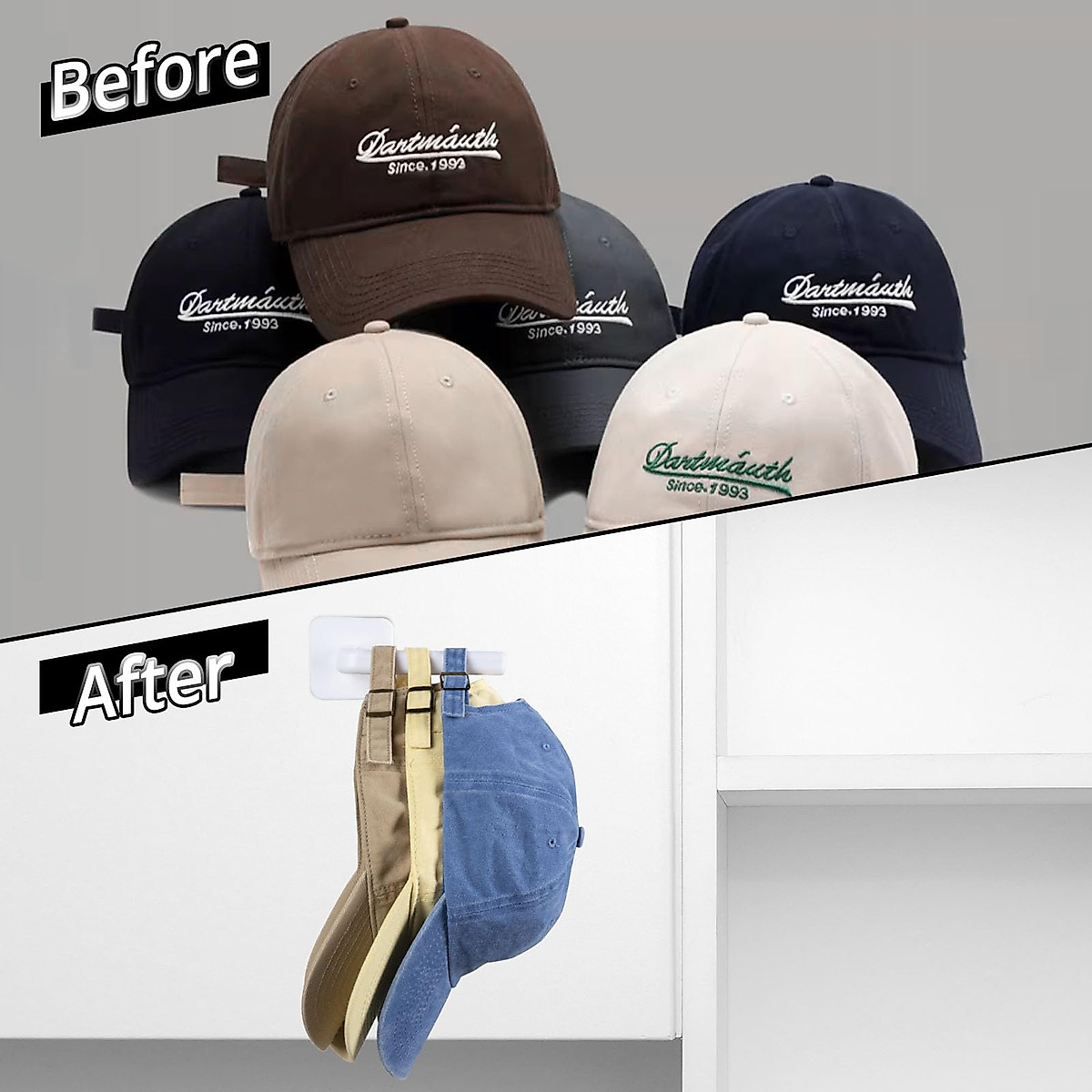 HTVRONT Hat Hooks for Wall 6PCS - Strong Adhesive Hat Rack for Wall for Baseball Caps - Hat Hangers Holder Organizer Storage Space Saving Multi-Function for Wall/Door/Closet