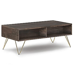 SIMPLIHOME Hunter SOLID MANGO WOOD and Metal 48 Inch Wide Rectangle Industrial Lift Top Coffee Table in Ebony, For the Living Room and Family Room