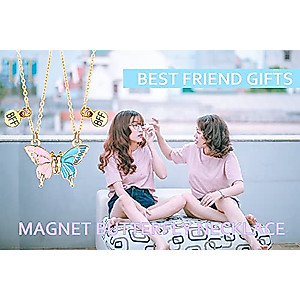Kefley Best Friend Necklace for 2 Girls Magnetic Butterfly Matching Necklaces for Best Friends Birthday Christmas Gifts for Bff Bestie Necklace for 2 Magnet Necklace
