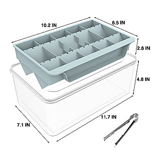 WIBIMEN Large Ice Cube Tray, Whiskey Ice Mold with Bin & Tong Square Ice Cube Mold, Leakproof Large Ice Cube Molds for Cocktails Whiskey Bourbon Scotch-Easy Fill & Transfer & Remove(Blue)