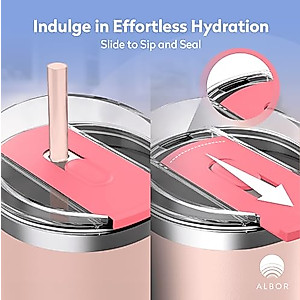 ALBOR 20 oz Insulated Coffee Tumbler With Lid and Straw, Insulated Water Bottle, Stainless Steel Tumbler, Leak Proof Water Bottle, Travel Coffee Mug (20 oz, Pink)