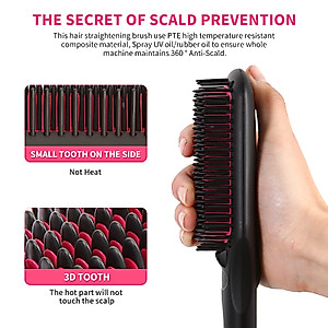 Enhanced Negative ion Hair Straightener Brush, Anti-Scald hot Hair Styling Tools & appliances Comb for Natural Thick Hair Women, Portable Electric Ceramic Heated Hair straightening Brush Products