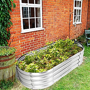 3 Pcs Galvanized Raised Garden Bed Kit 4 x 2 x 1 ft Large Planter Raised Bed Outdoor Planter Box Round Oval Metal Planter Box Arbitrary Assembly Raised Garden Bed for Vegetables Flowers Herbs Fruits