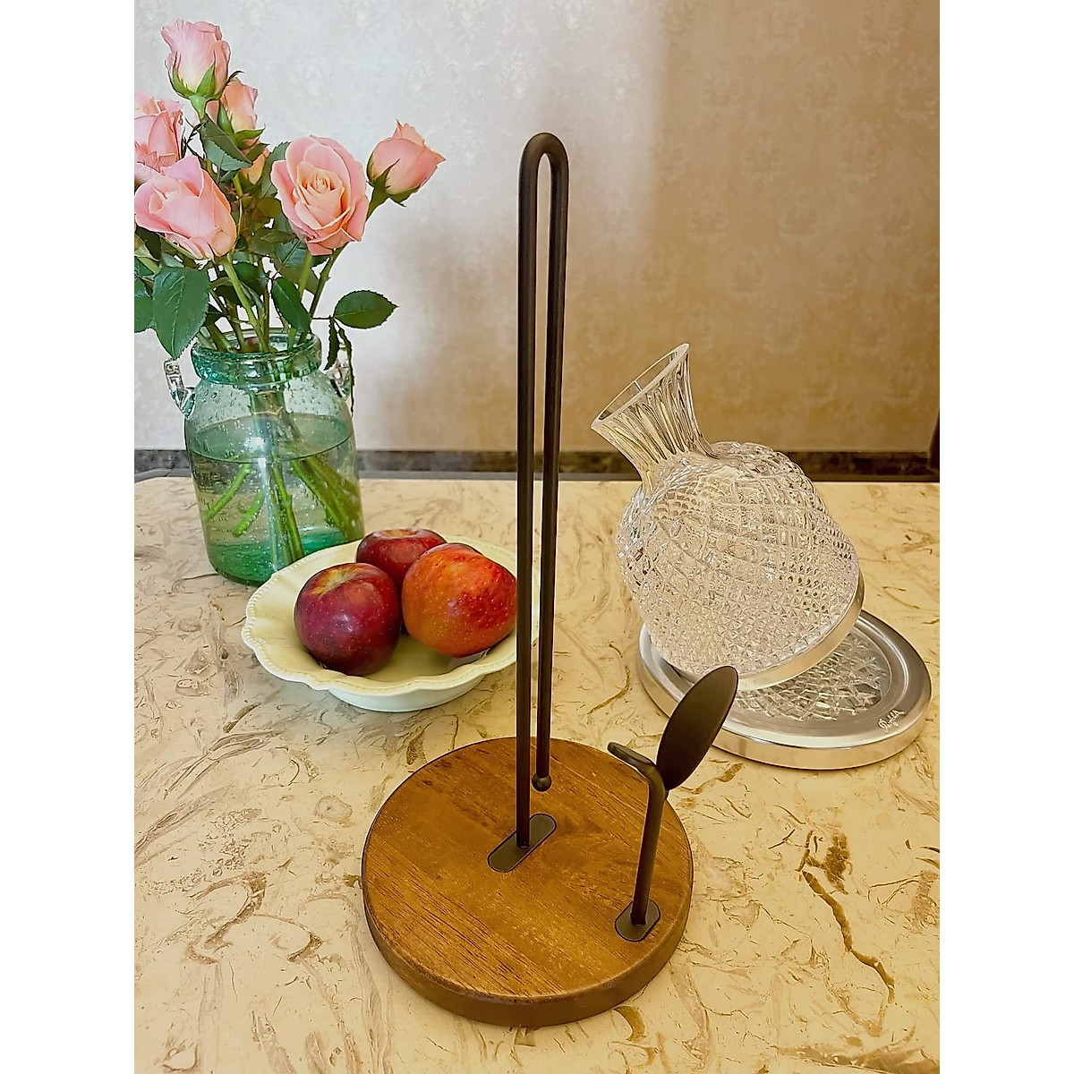 Wood Paper Towel Holder Countertop, Paper Towel Holder Stand, Easy One-Handed Tear Paper Roll Holder, Kitchen Dining Table Home Decor, for Both Standard and Jumbo-Sized Paper Towel Rolls