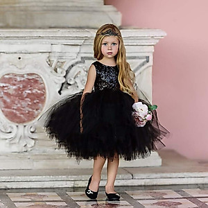 Toddler Girl Baby Lace Flower Sequin Tutu Dress Tulle Pageant Wedding Party Formal Girls Dresses Black 2-3T