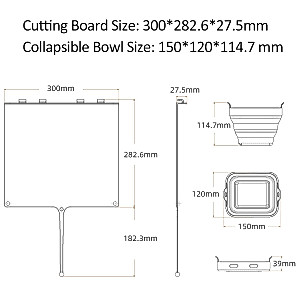 Coolnice Collapsible Silicone Cutting Board Portable Slip Resistant Cutting Mat with 2 foldable bowls for Home Kitchen Picnic Camping-White