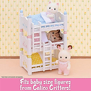 Calico Critters Triple Baby Bunk Beds, Dollhouse Toy Furniture, Multicolor, basic (CC2624), Set includes three beds, three mattresses with pillows, three blankets and two ladders