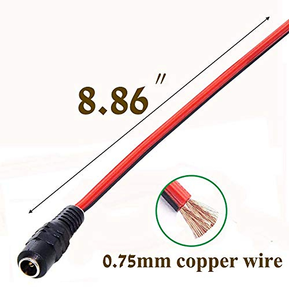 VONVOFF DC Power Pigtail Cable,5.5x2.1mm 18AWG Male and Female DC Connector Plug,12V 5A Barrel Jack Connector for CCTV Security Camera and Lighting Power Adapter (10 Pairs)