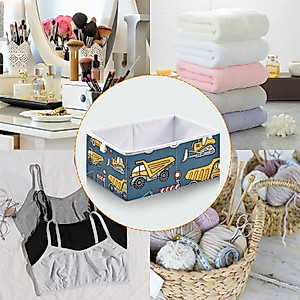 xigua Funny Construction Vehicles Cube Storage Bin Large Collapsible Storage Box Canvas Storage Basket for Home,Office,Books,Nursery,Kid's Toys,Closet