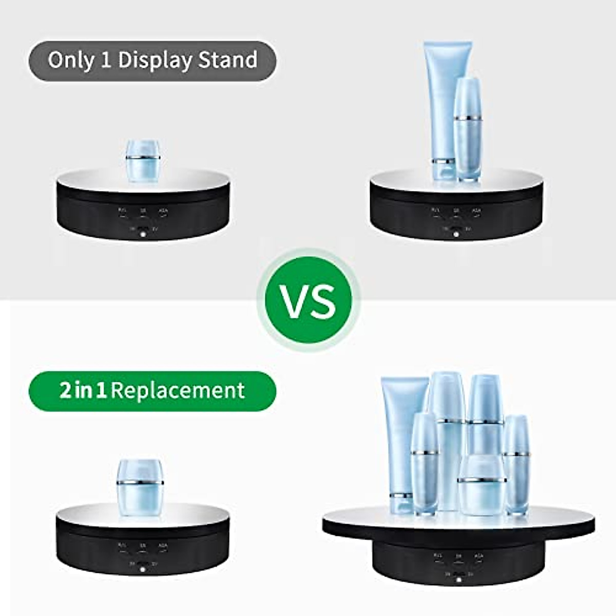 2 in 1 Motorized Rotating Display Stand with Mirror Sticker,Motorized Lazy Susan Turntable Spinning Display 5.74" with 8.7 Inch Replacement Cover for Photography Show Platform (Black,Without Remote)