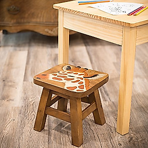 Sea Island Imports Giraffe Design Hand Carved Acacia Hardwood Decorative Short Stool