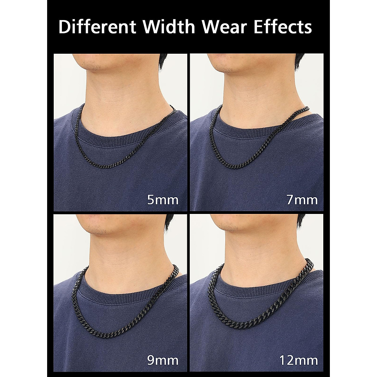 FindChic Black Chain Necklace for Women, Chunky Curb Chain Necklace Hip Hop Jewelry Thick 12MM 18inch Cuban Link Chains