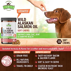 Strawfield Pets Salmon Dog Chews Omega 3 Fish Oil Chews with Wild Alaskan Salmon Oil Skin & Coat + Seasonal Allergy Support Hip & Joint Dog Supplement + EPA & DHA Made in USA