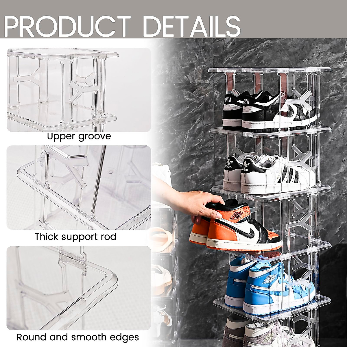 KALYLOC Shoe Storage for Closet, Plastic Vertical Shoe Organizer, Small Cubby Free Standing Shoe Shelves for Entryway Stackable Shoe Tower Space Saver (Clean 14 tier)