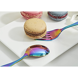 ANNOVA Kids Silverware Children's Safe Flatware Set Stainless Steel - Forks, Dinner Spoons, Toddler Utensils (Engraved Dog Bunny) (UV Rainbow,12 Pieces)