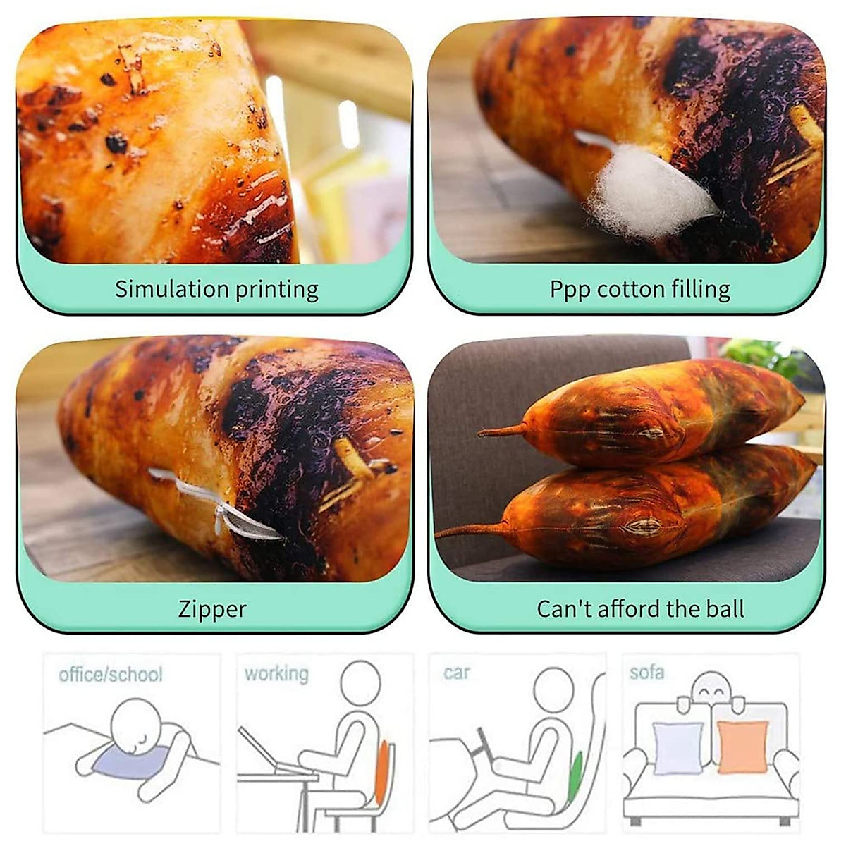 3D Chicken Leg&Chicken Wing Pillow Plush Toy,20cm Pillow Soft Lumbar Back Cushion Pillow Cushion Soft Throw Pillow for Home Decor Throw Pillow Photography Background Background,Pillow Sofa Back