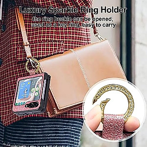 Z Flip 5 Case with Ring, Cute Glitter Bling Slim Leather Galaxy Z Flip 5 Phone Case for Women Girls, Sparkly Rhinestone Diamond Ring Holder Protective Case for Samsung Galaxy Z Flip 5 5G 2023 (Black)