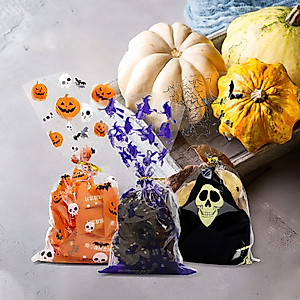 150PCS Halloween Treat Bags Halloween Cellophane Treat Bags with Twist Ties for Halloween Party Favor Supplies