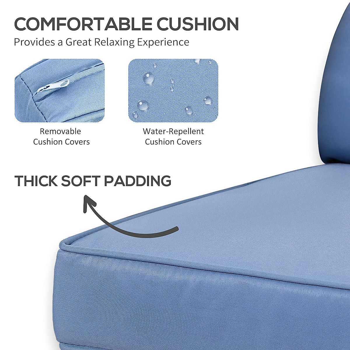 Outsunny 5 Pieces Rattan Wicker Lounge Chair Outdoor Patio Conversation Set with 2 Cushioned Chairs, 2 Ottomans and Tempered Glass Top Coffee Table, Blue