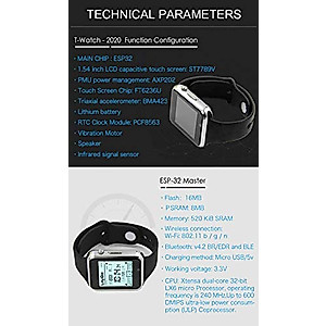 SmartFly info T-Watch 2020 V1 ESP32-Based Programmable Watch with ESP-IDF or MicroPython(Black)
