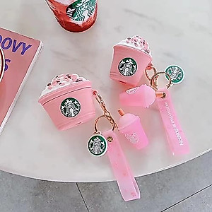 txgot Case Cover, Soft Silicone Protective Case with Drink Cup Keychain,3D Cute Apple Airpods Pro Charging Case for Women Men Kids Teens Girls Boys (Pink)