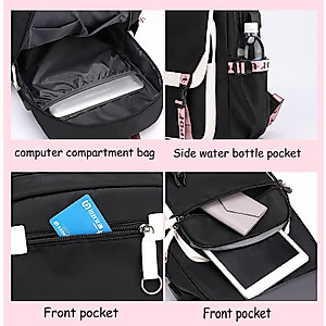 Kawaii Cute Girls Backpack University Students Bookbag Outdoor Daypack with USB Charge Port Travel Backpacks (Dark Green)