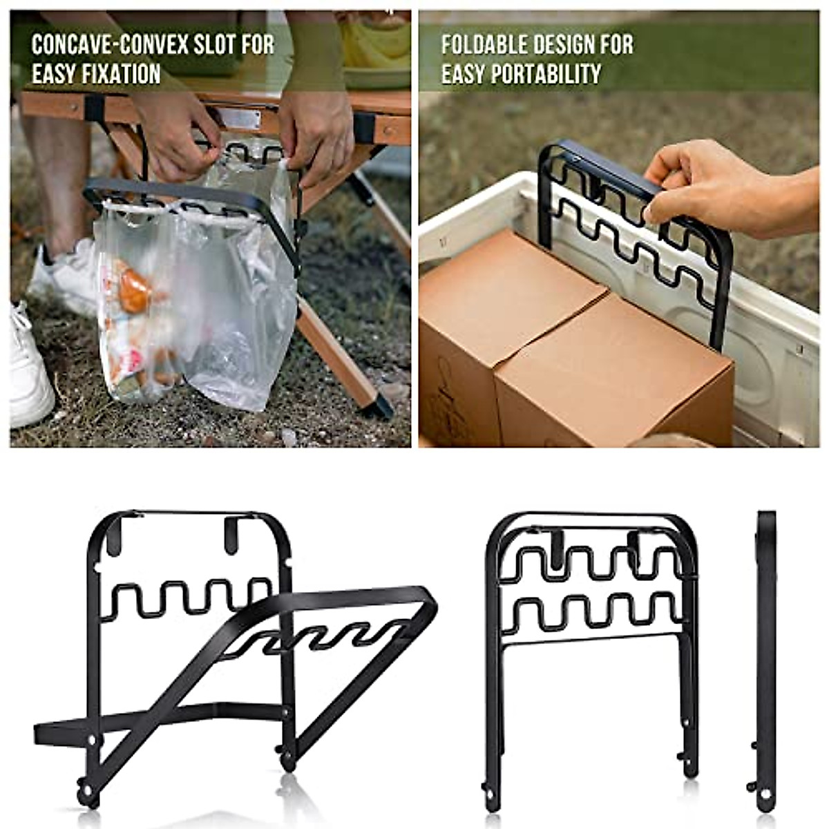 TOBWOLF Outdoor Trash Bag Holder, Iron Foldable Trash Bag Rack, Portable Trash Bag Frame Garbage Bag Hanging Rack, Garbage Bag Holder Stand for Outdoor Camping, Picnic, Garden Barbecue