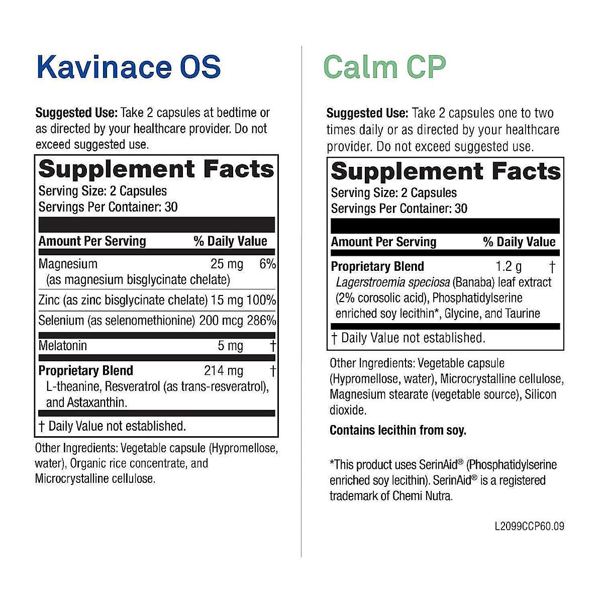 NeuroScience Sleep + Calm Support Set - Kavinace OS + Calm CP - Quick Sleep Support Kavinace with Melatonin, L-Theanine + Botanicals, Calm CP Cortisol & Adrenal Support (2 Products)