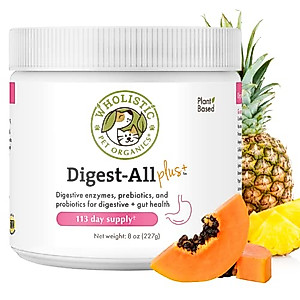 Wholistic Pet Organics: Dog Probiotics and Digestive Enzymes Powder Dog Prebiotic and Probiotic Supplement Prevents Upset Stomach Gut Health Probiotics for Dogs and Puppies Stool Ease for Dogs