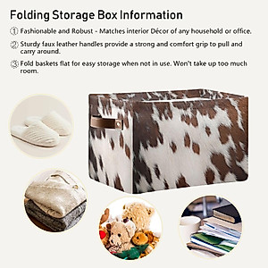 YETTASBIN Cow Print Storage Basket 1pc, Large Collapsible Toys Clothes Organizer, Durable Canvas Storage Bin with Handle for Shelves Closet Laundry Home Office Decor